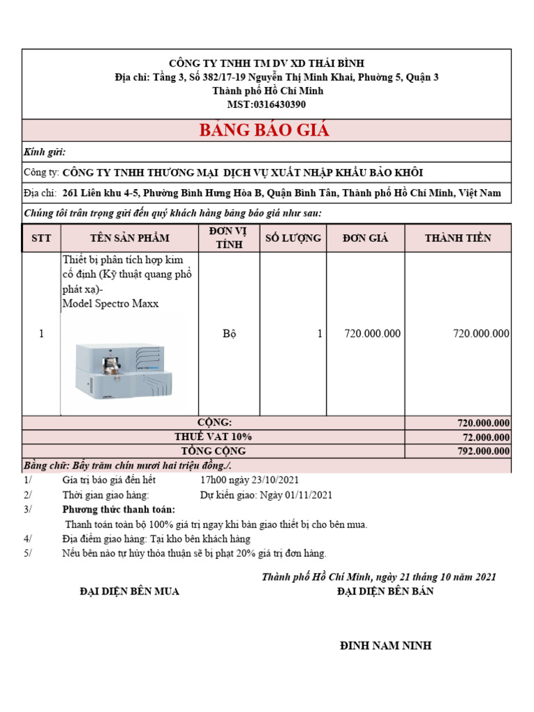 B NG Báo Giá Máy Test Spectro | PDF
