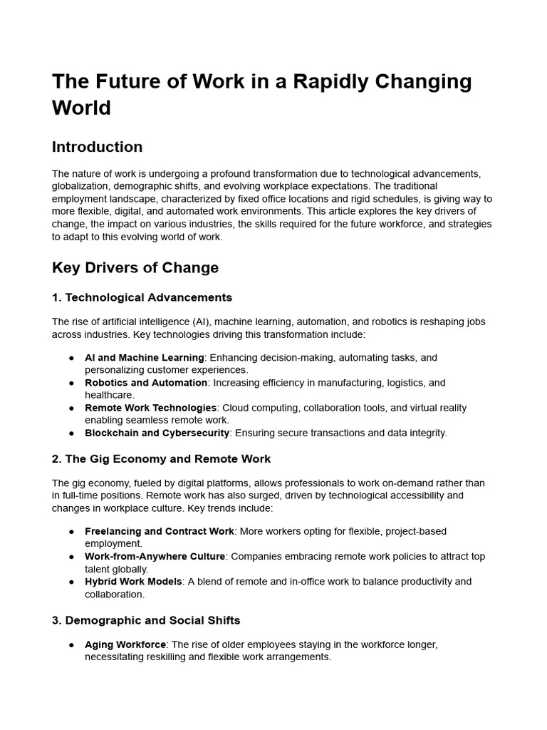 The Future of Work in A Rapidly Changing World | PDF | Automation ...