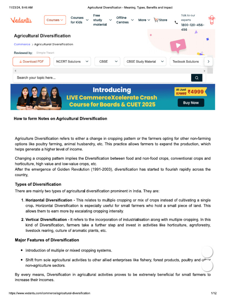 Agriculture Diversification | PDF