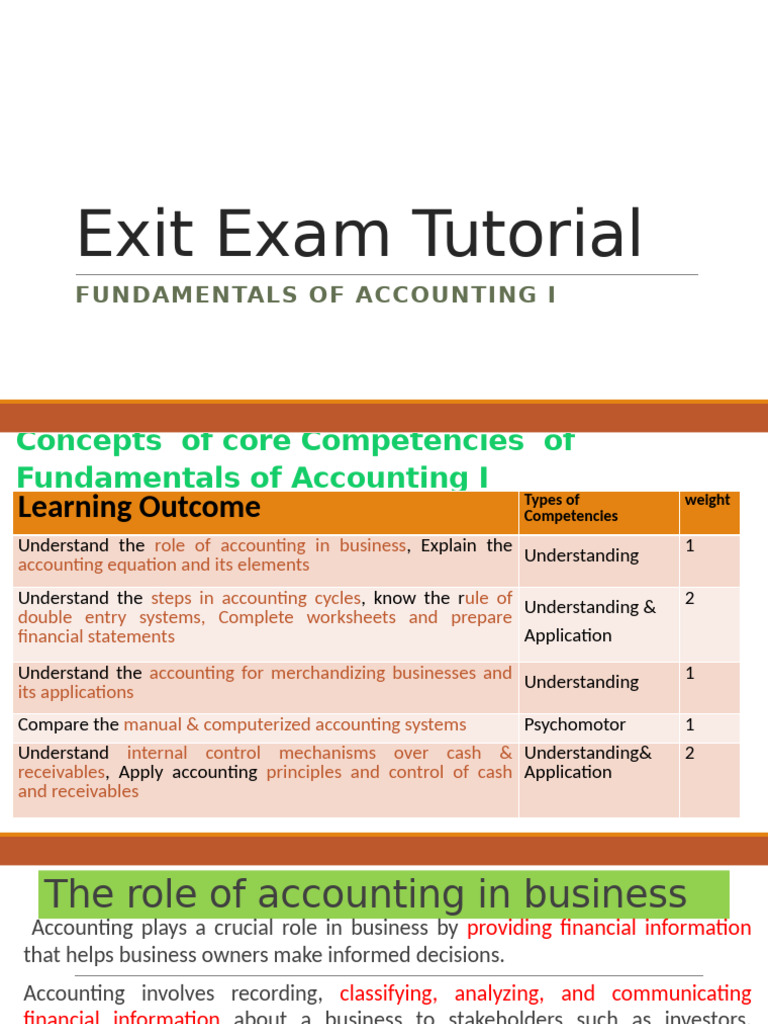 Accounting Fundamentals Exam Guide | PDF | Internal Control | Debits ...