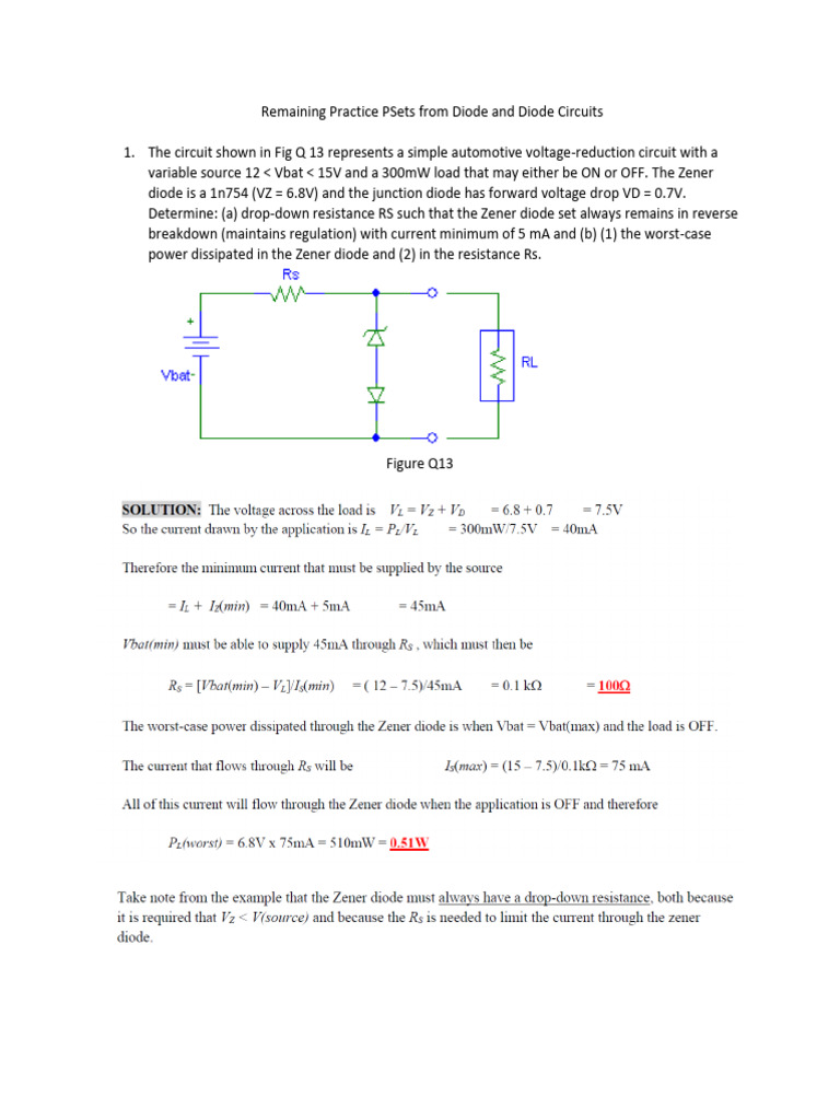 Remaining Practice PSets From Diode and Diode Circuits | PDF | Electronics | Electrical Engineering