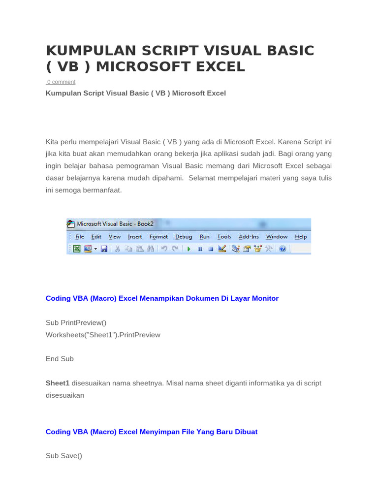 Kumpulan Script Visual Basic | PDF | Microsoft Excel | Visual Basic For Applications