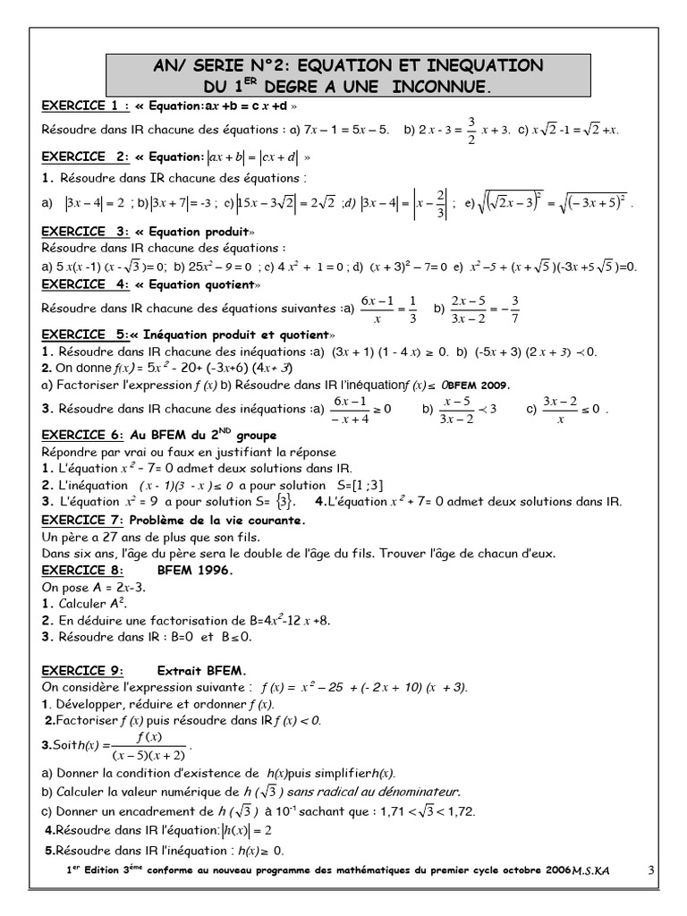 TD1 Equation Inequation a Une Inconnue | PDF | Mathematics | Elementary Mathematics