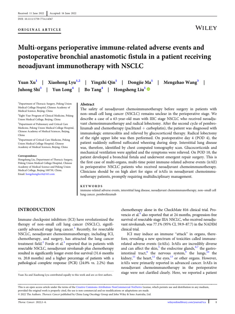 Multi Organs Perioperative Immune Related Adverse Events and ...
