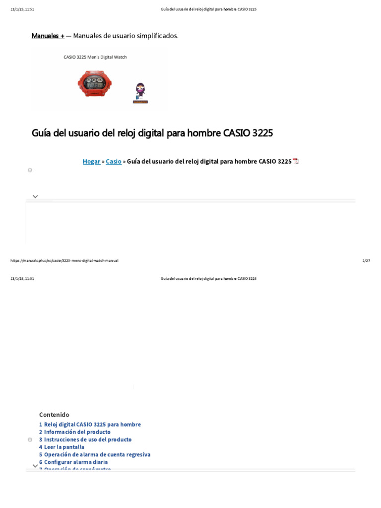 Guía Reloj Digital CASIO 3225 | PDF | Reloj