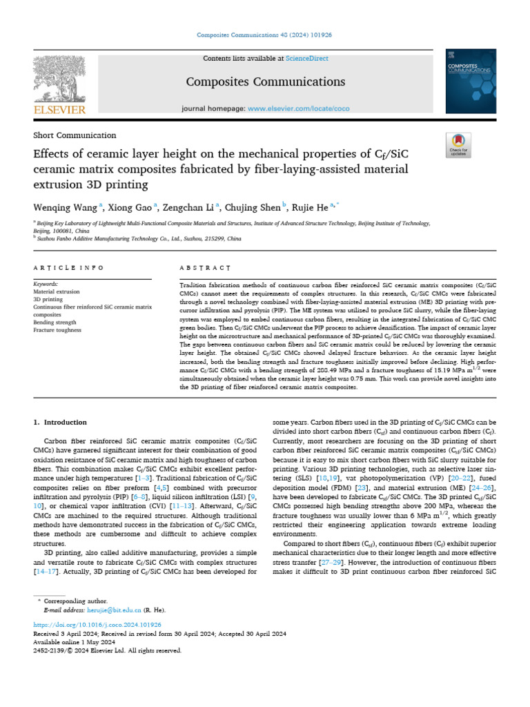 Ceramic Layer Height in 3D Printed Cf/SiC CMCs | PDF | Composite ...