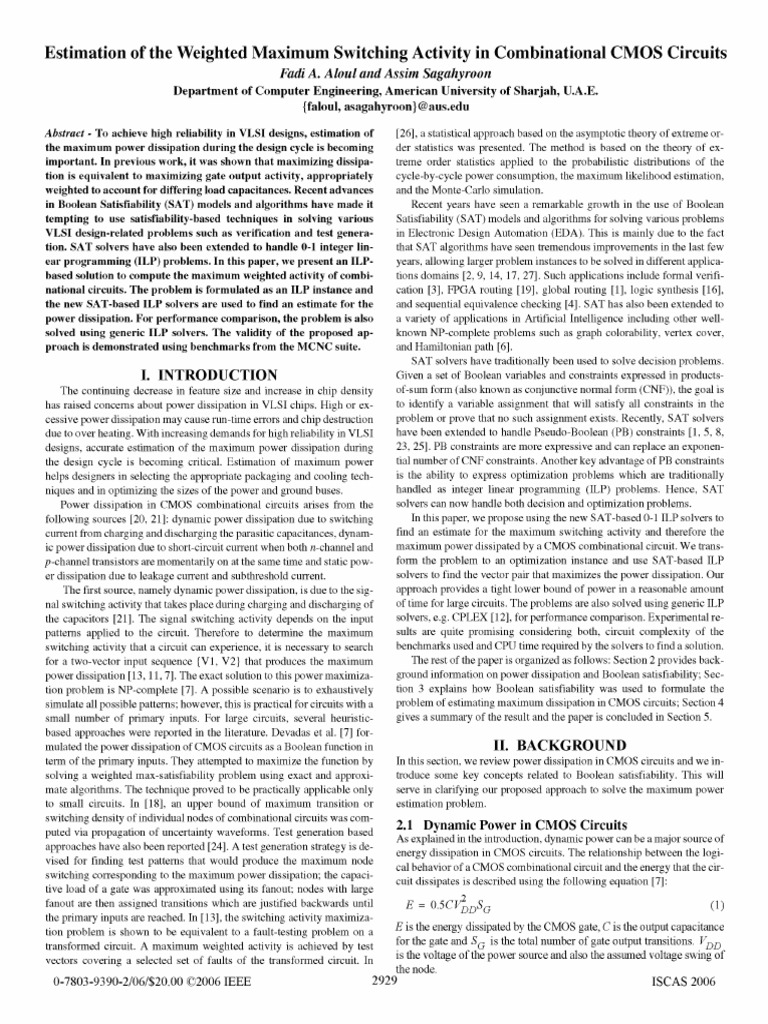 Estimation of The Weighted Maximum Switching Activity in Combinational CMOS Circuits | PDF ...