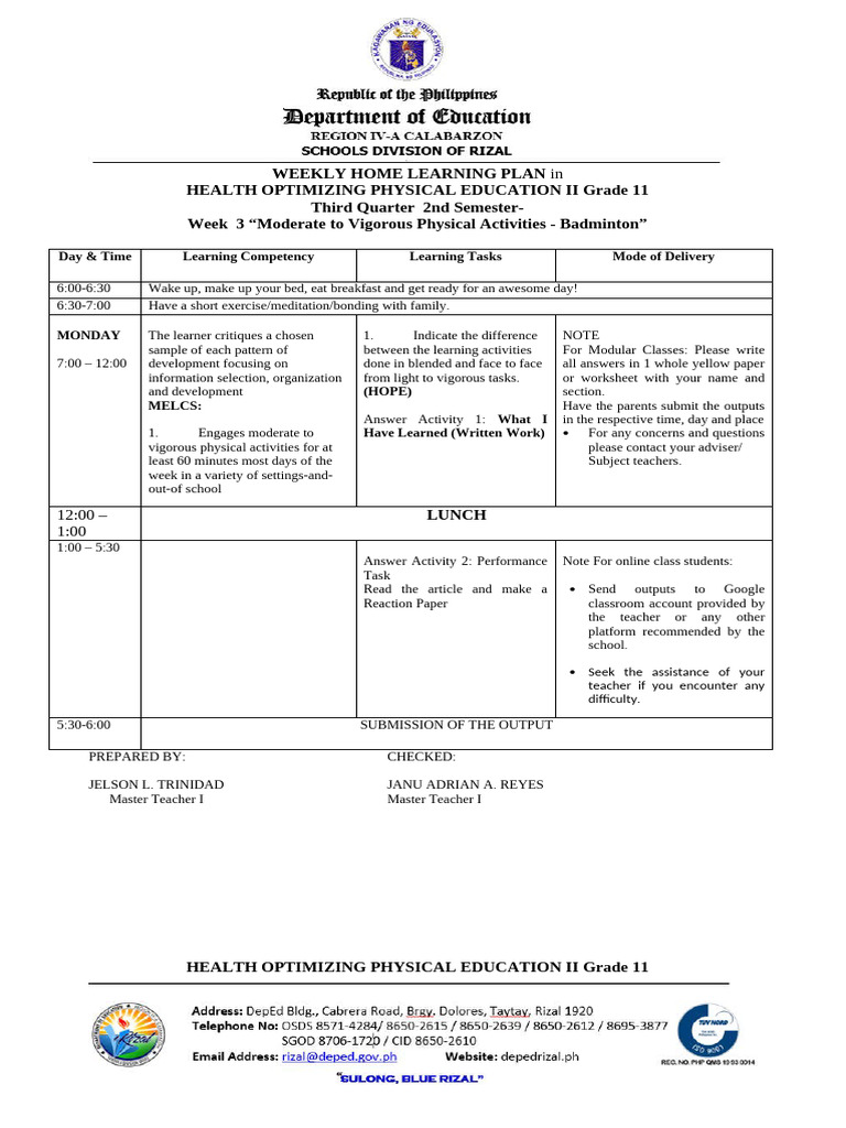 HOPE 2 WEEK3 WHLP - WORKSHEETS Badminton Harmonized | PDF | Human Communication | Behavior ...