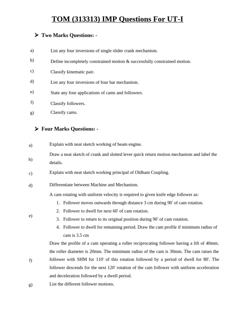 Tom Ut-I Imp Questions | PDF