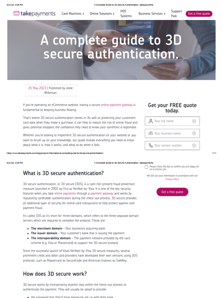 A Complete Guide to 3D Secure Authentication _ takepayments | PDF | Payments | Banking Technology