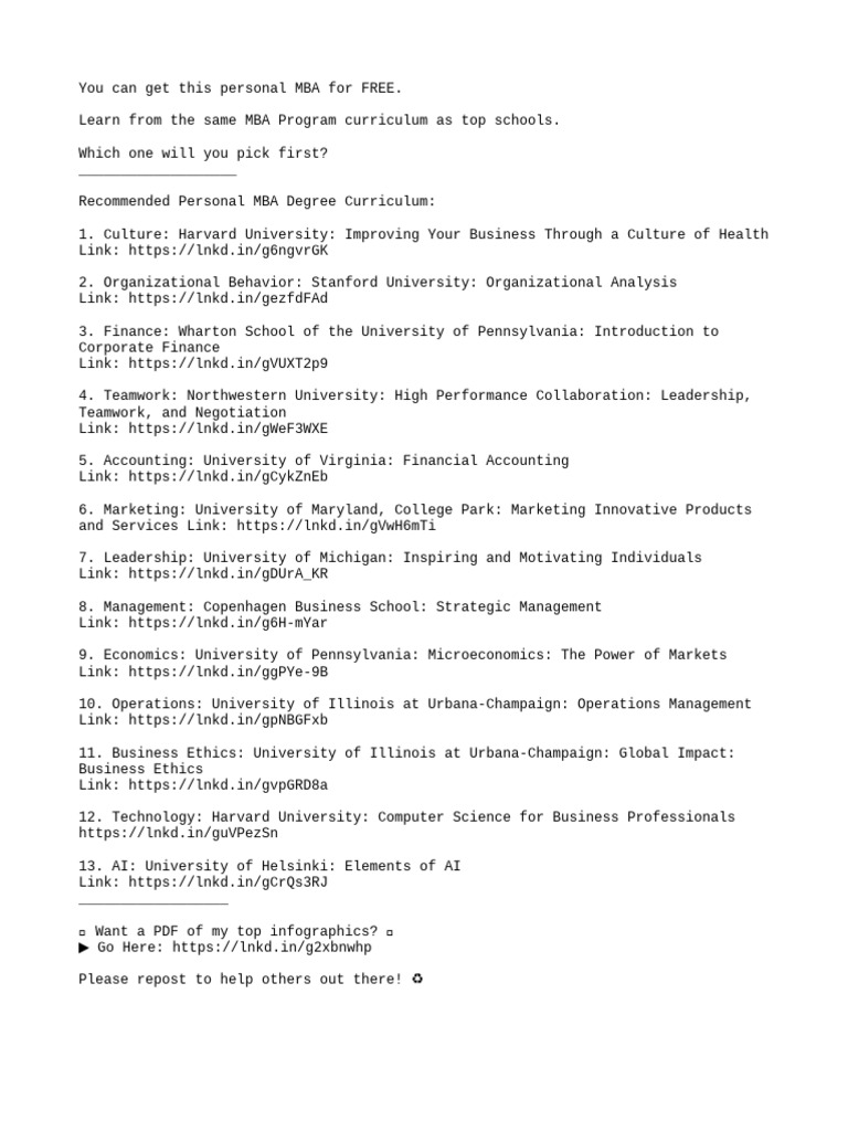 Free Personal MBA Curriculum Guide | PDF