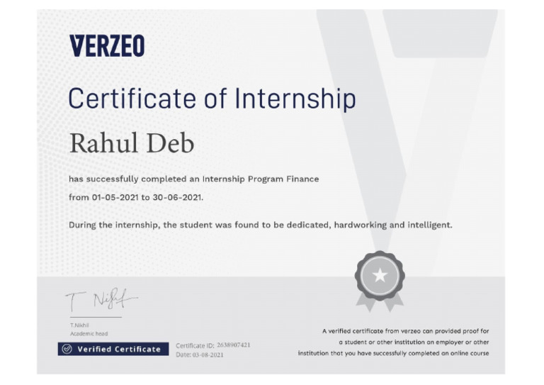 Verzeo - Internship | PDF