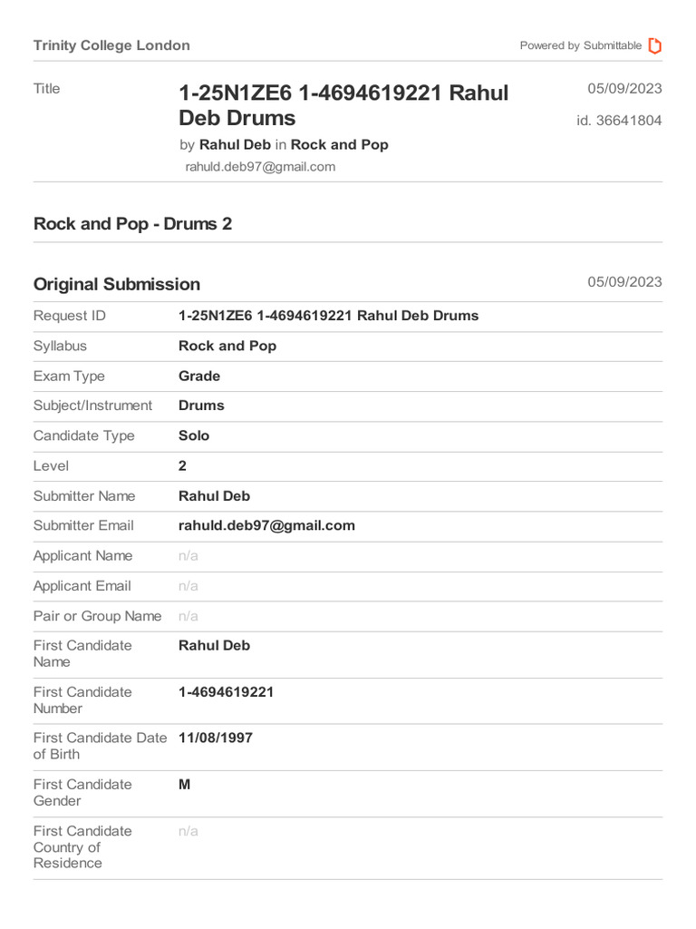 Submission - 1-25N1ZE6 1-4694619221 Rahul Deb Drums | PDF