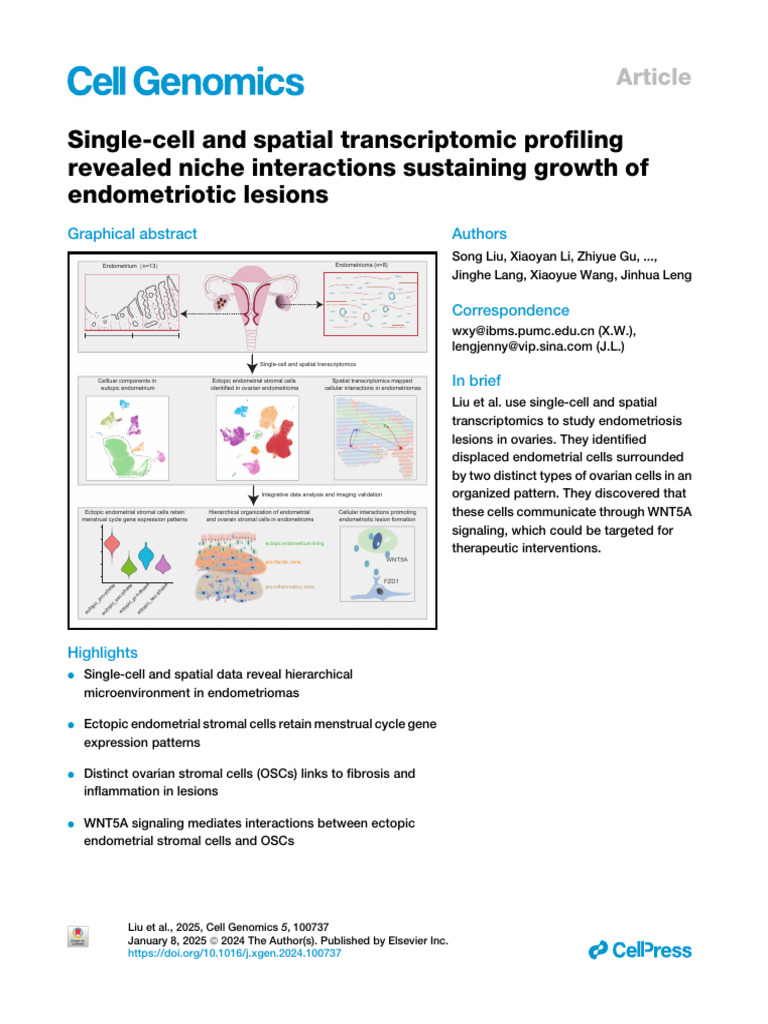 Single Cell and Spatial Transcriptomic Profiling r | PDF | Ovarian Cancer | Biology