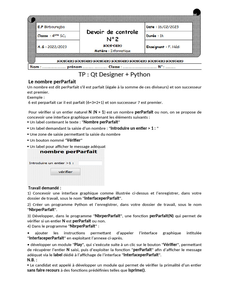 tp4 QT Designer Devoir de Controle N°2 | PDF | Programme informatique ...