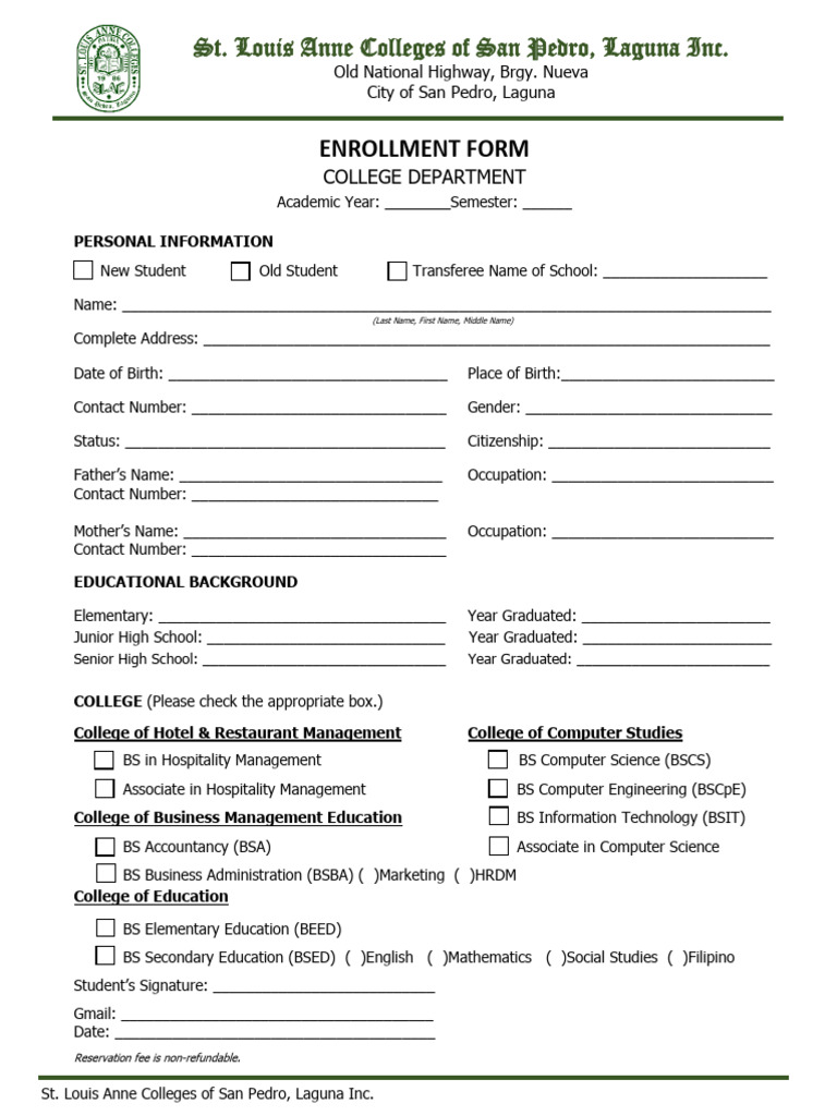 Enrollment Form College 2023 | PDF | Educational Stages