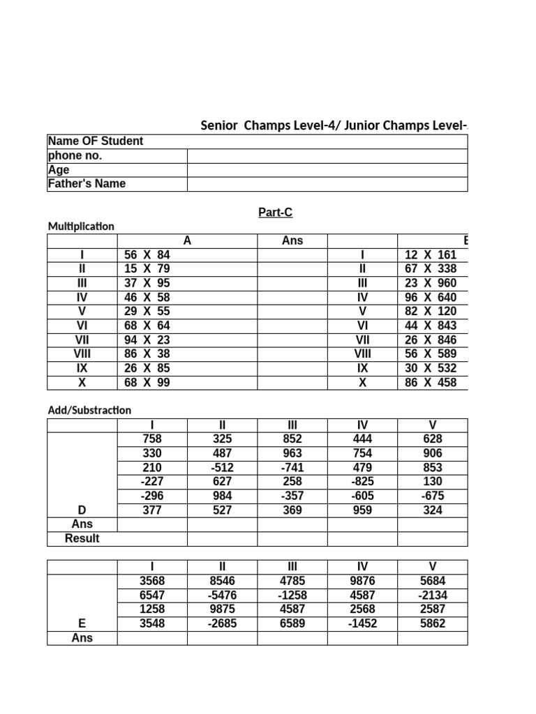 Math Exam: Multiplication & Addition | PDF | Qualifications ...