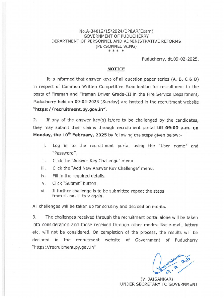 Notice Regarding Answer Key Challenge | PDF
