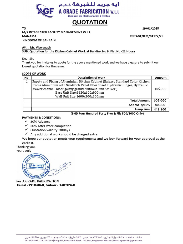 01177-Ifm - Aluminium Kitchen Cabinet Work at Building No 9 Flat No 22 ...