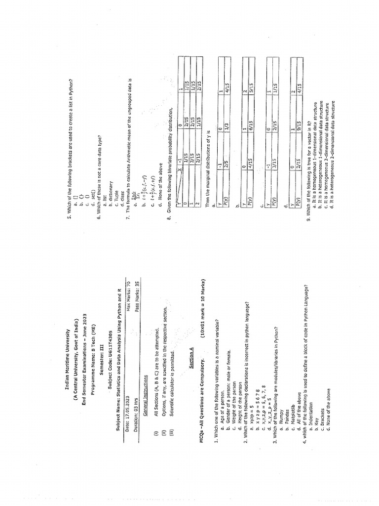 June23 - UG11T4305 - Statistics and Data Analysis Using Python and R | PDF