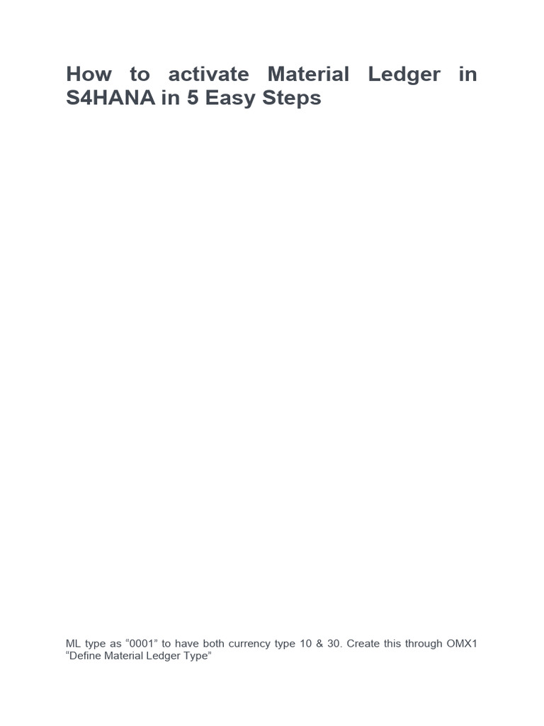 How To Activate Material Ledger in S4HANA in 5 Easy Steps | PDF | Valuation (Finance) | Option ...