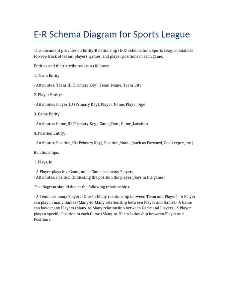 E-R Diagram for Sports League System | PDF