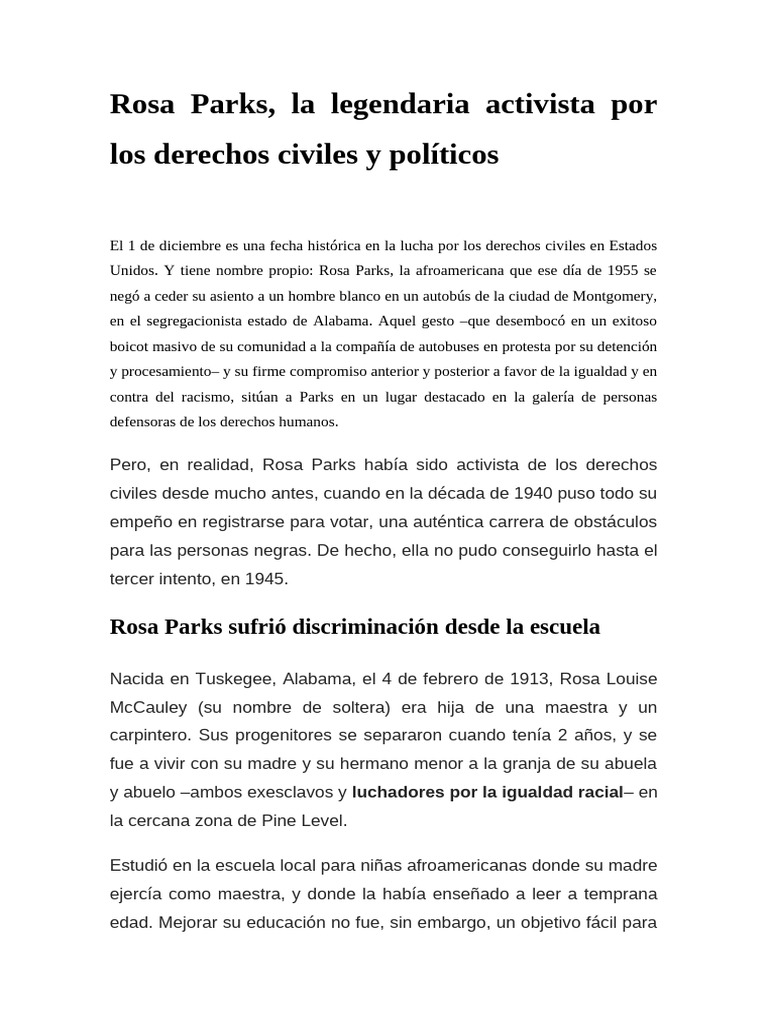 Rosa Parks: Icono de los Derechos Civiles | PDF | Rosa Parks | Boicotear