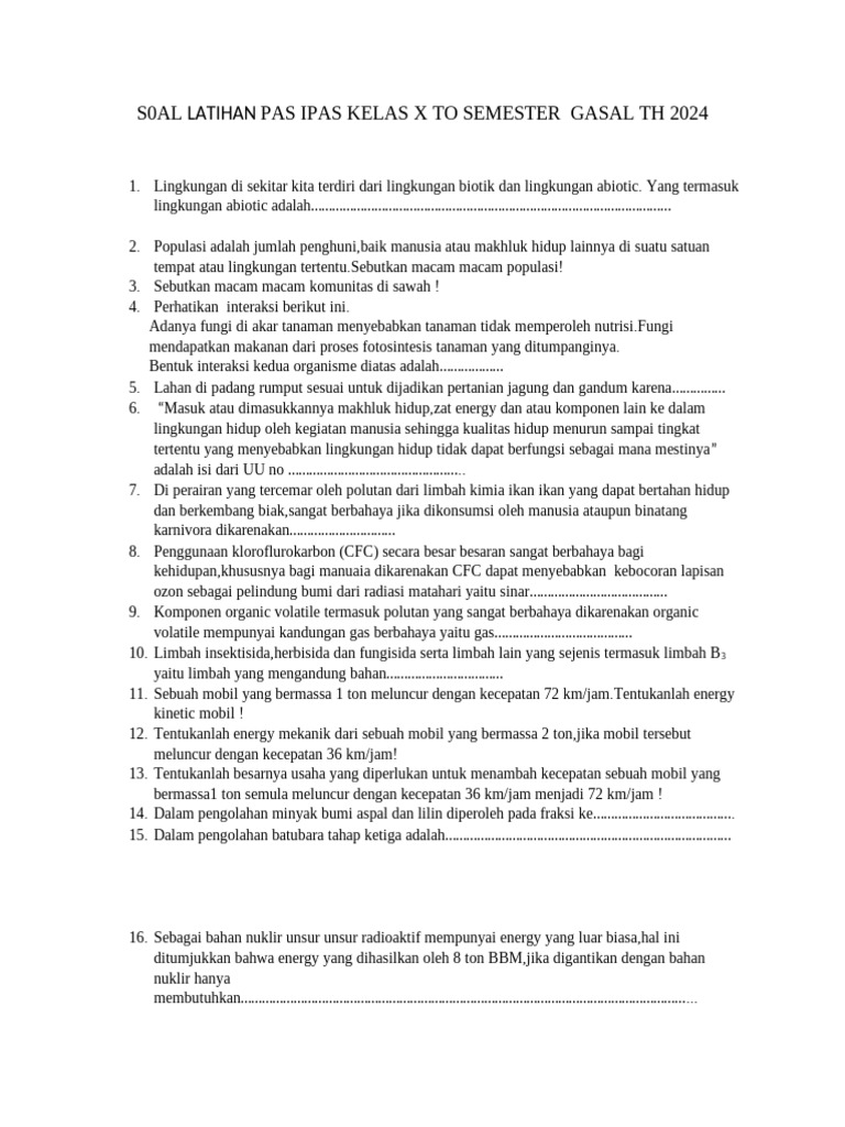 Soal Latihan Ipa Kelas X | PDF