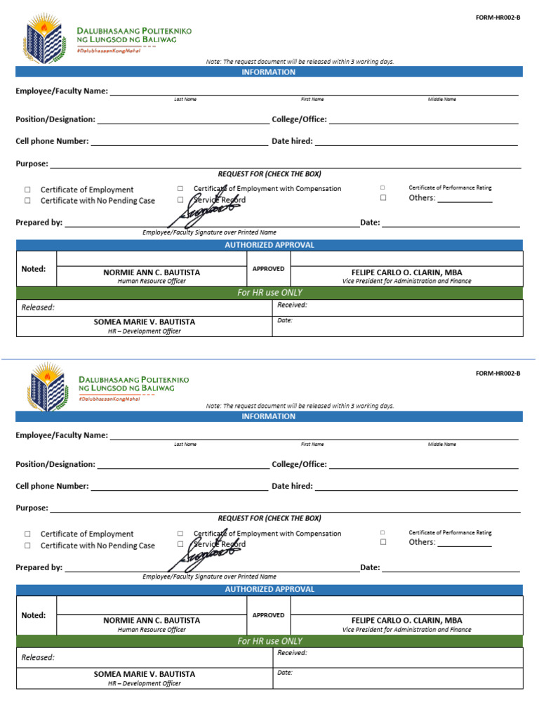 Form2 HR Document Request Form | PDF | Employee Relations | Human Resource Management