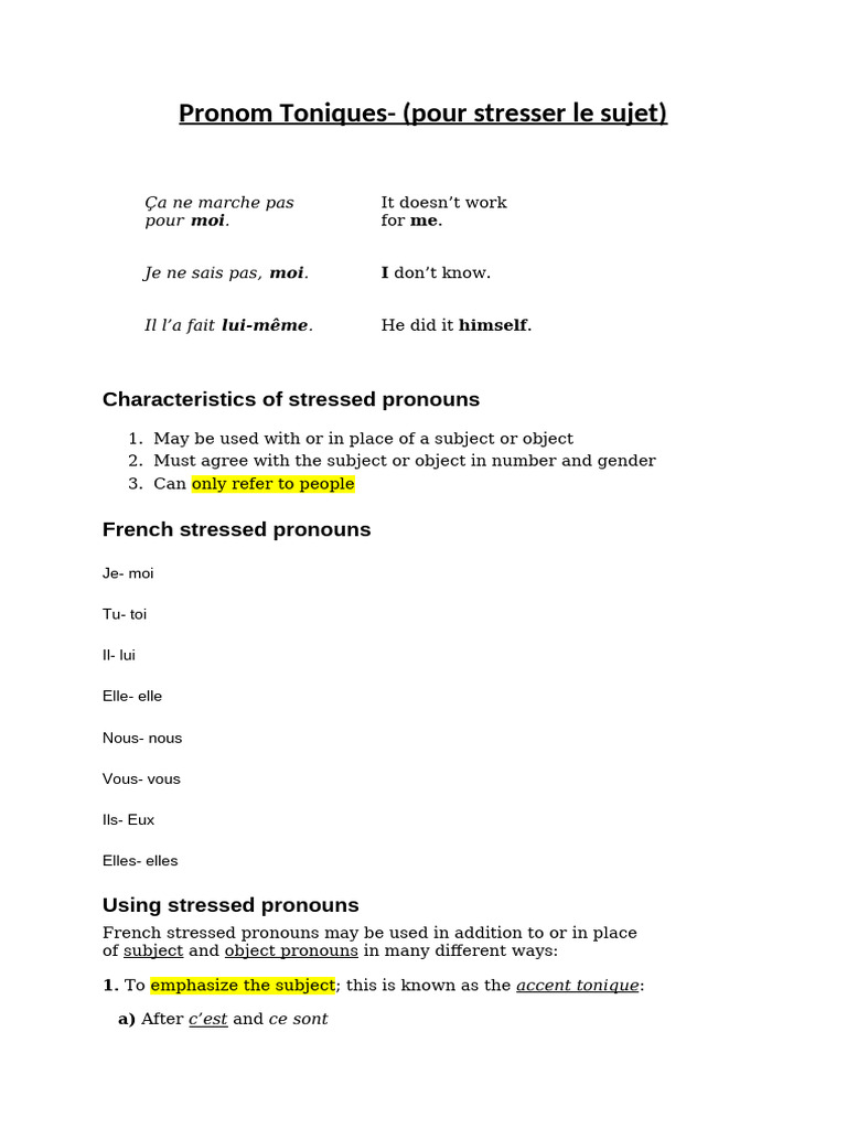 Pronom Toniques | PDF