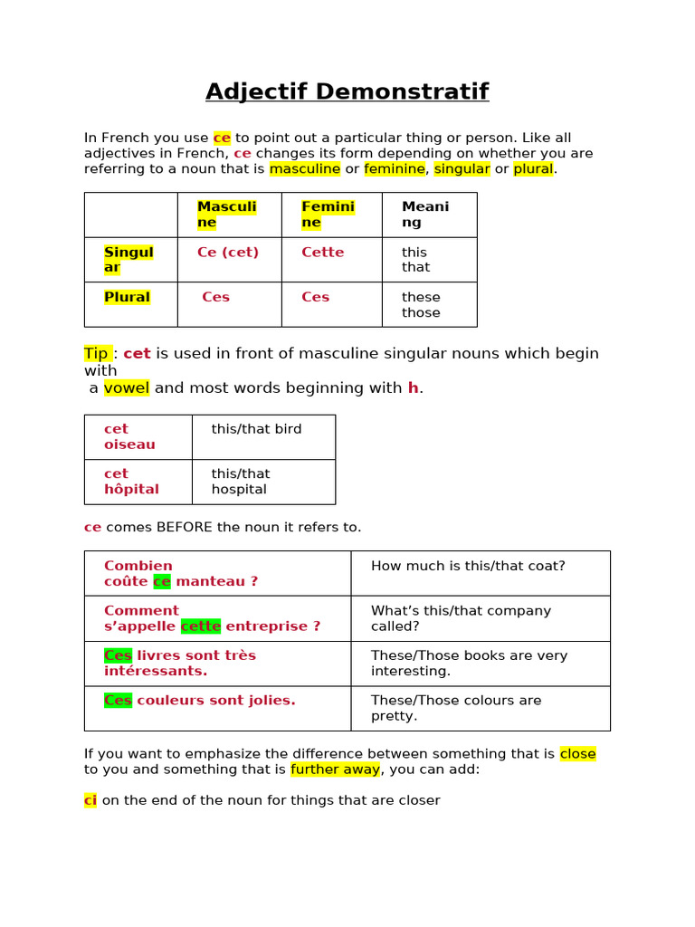Demonstratif Adjectif | PDF
