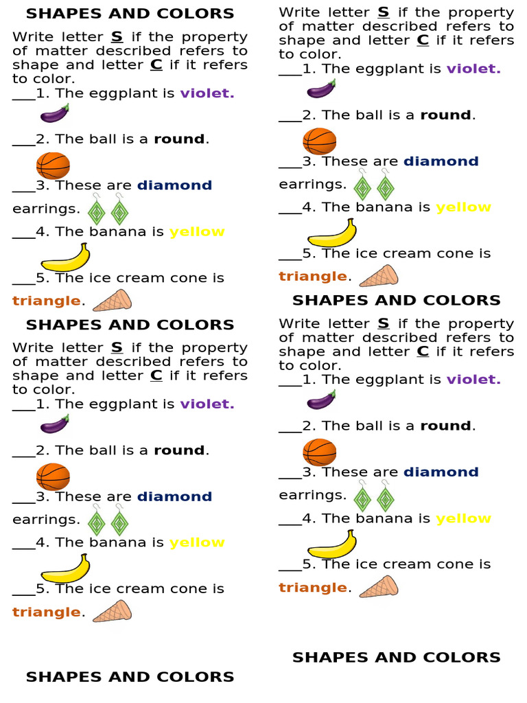 Color and Shape Identification Activity | PDF