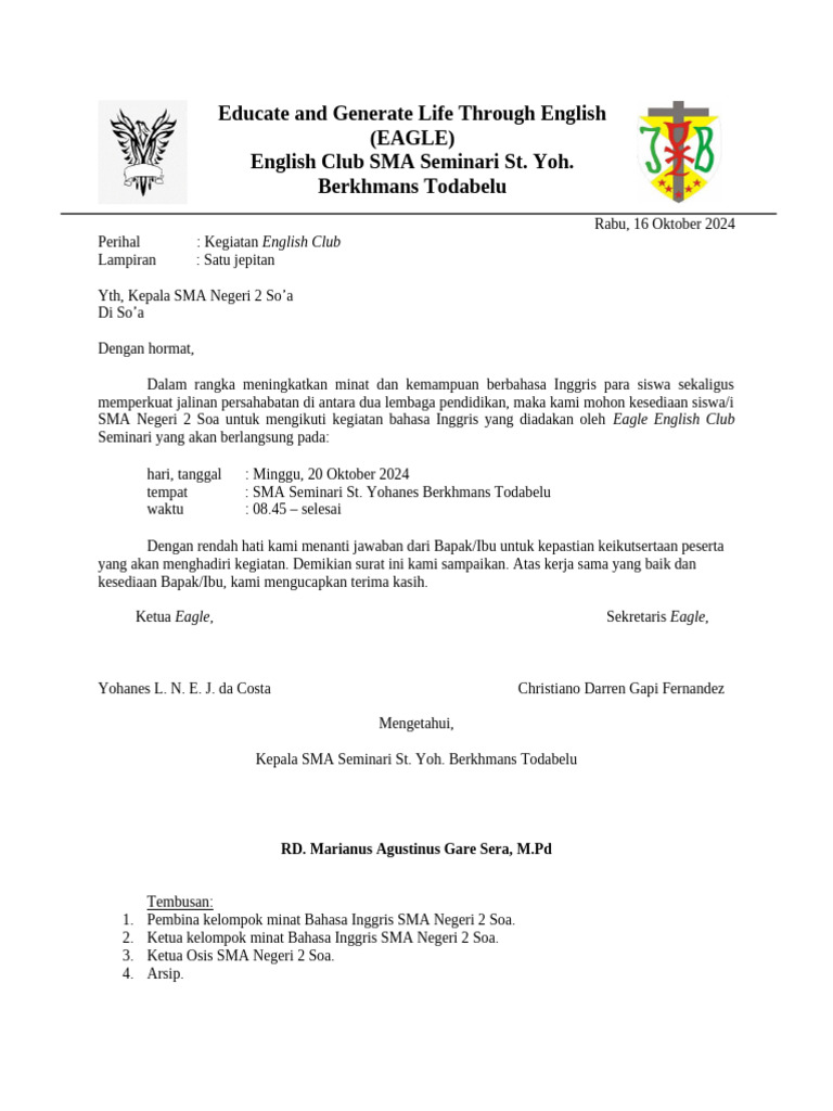 Surat Undangan Eagle SMANDU Soa | PDF