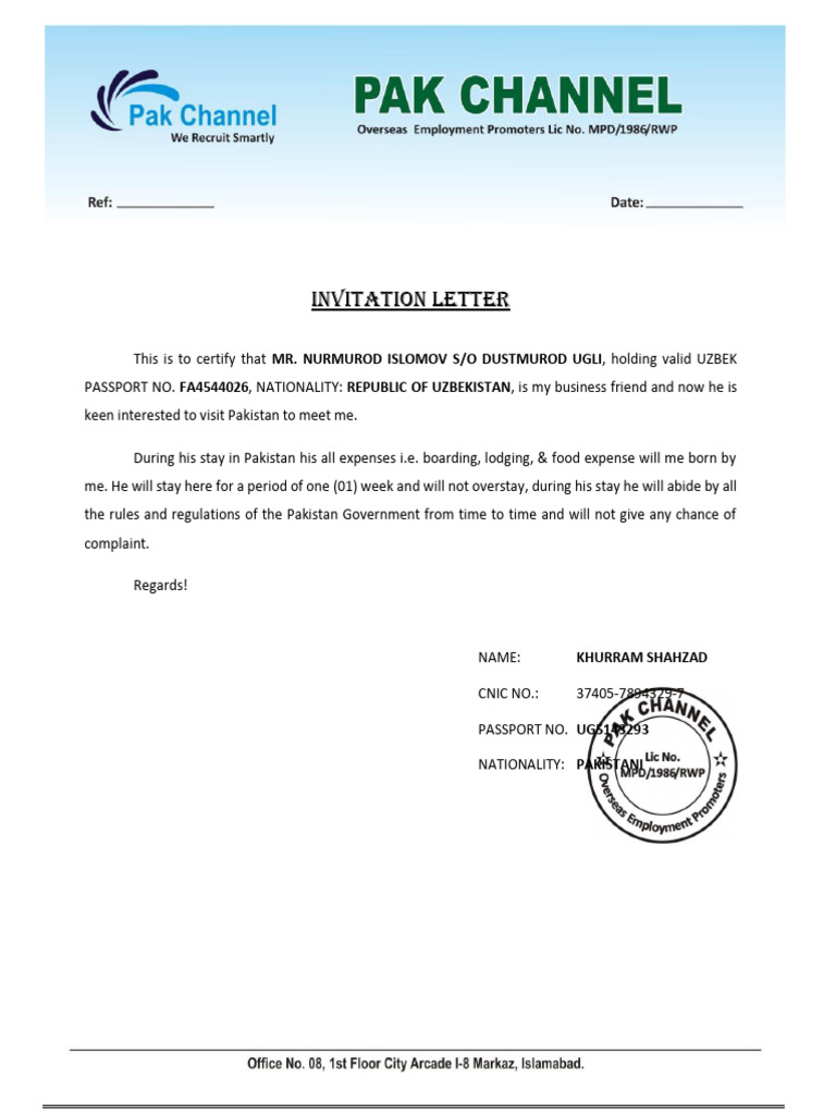 Invitation Letter murad (1) | PDF