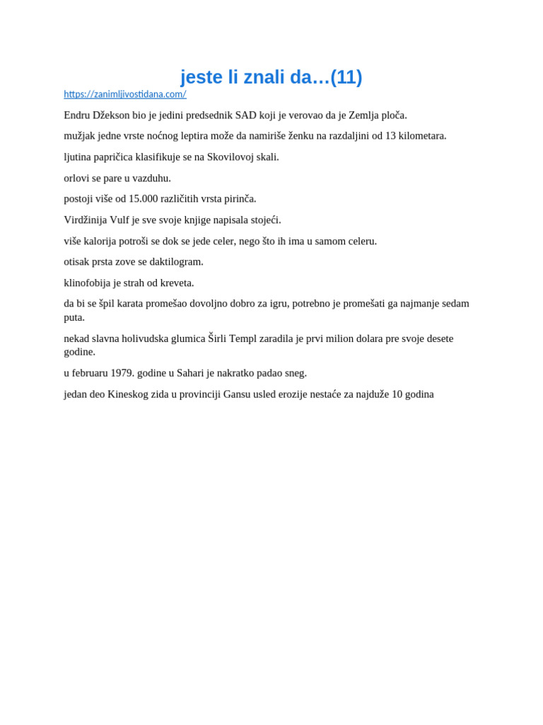 Jeste Li Znali Da 11 | PDF