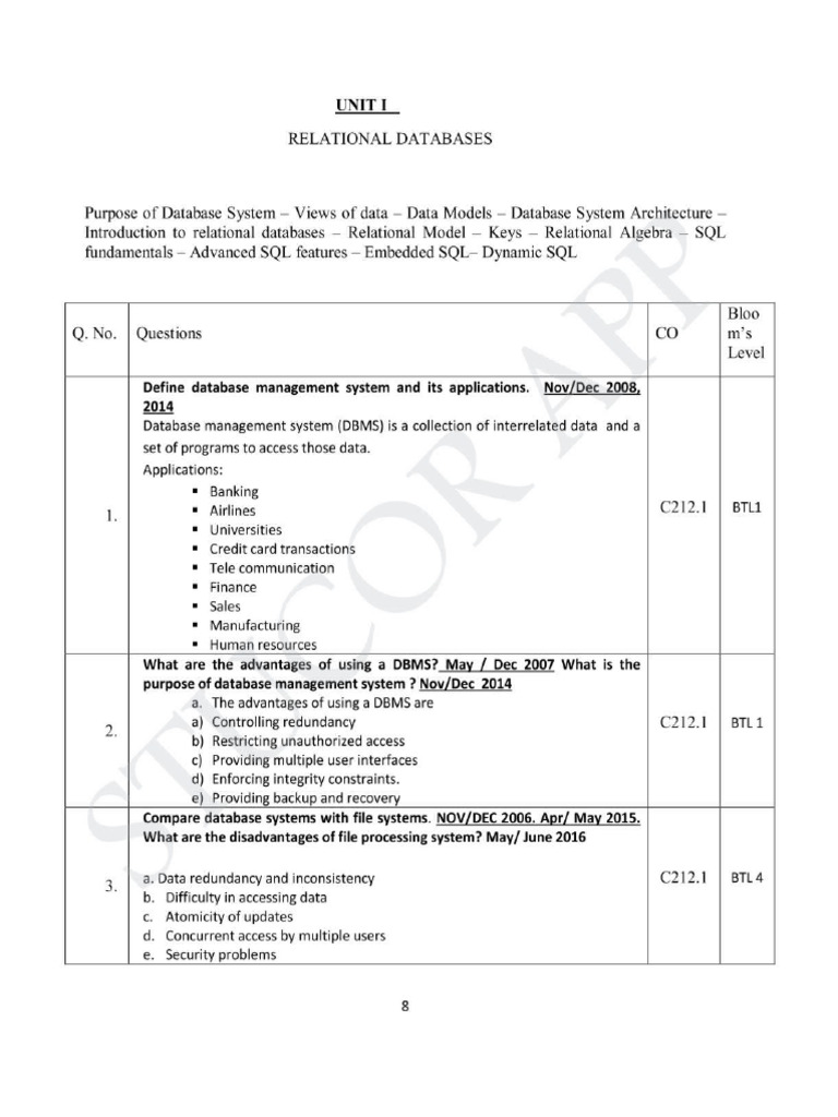 cs3492 Dbms Two Mark Question | PDF | Relational Database | Relational Model
