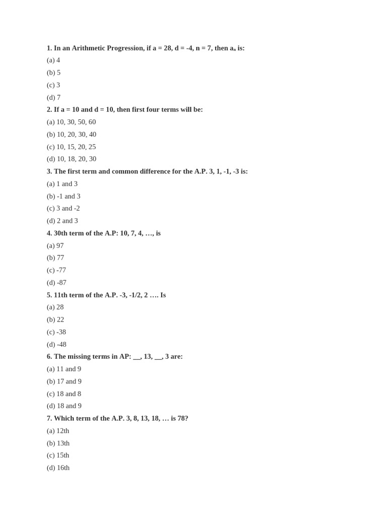Arithmetic Progression Worksheet | PDF | Elementary Mathematics | Number Theory
