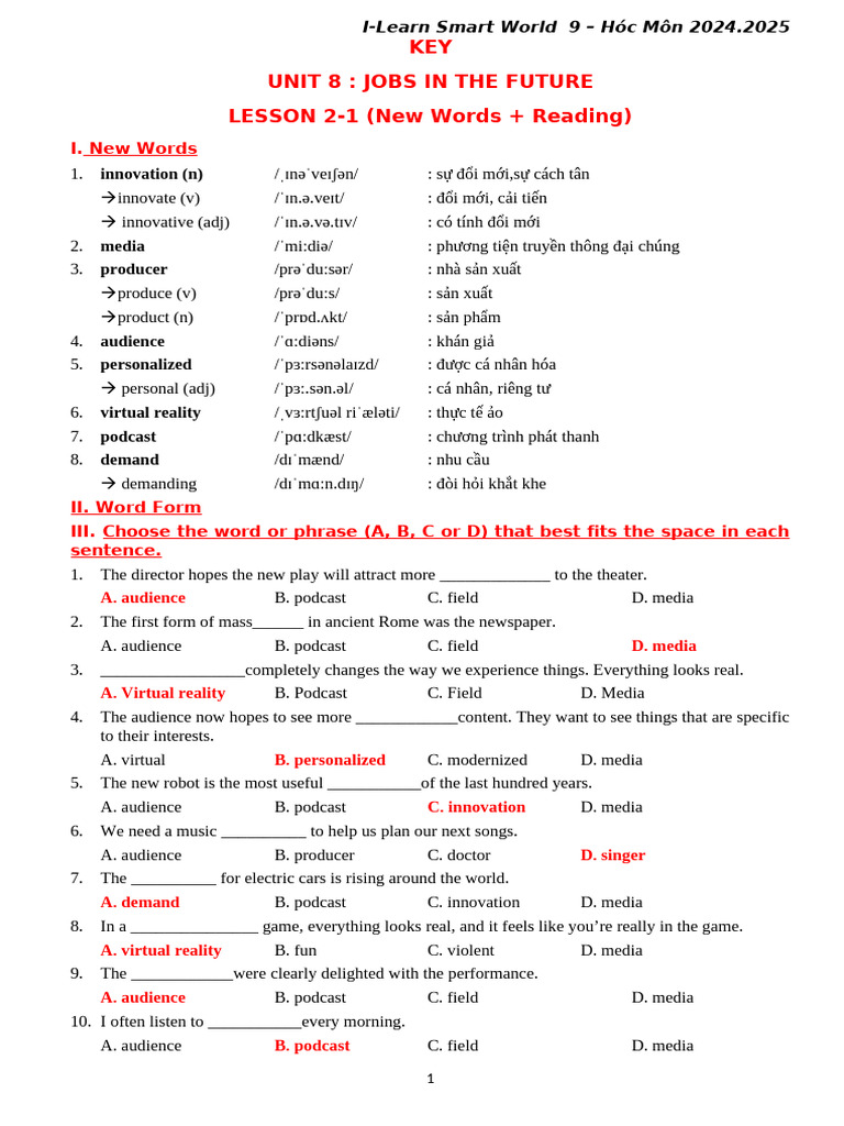 Key-UNIT 8-Lesson 2-ĐVD | PDF | Virtual Reality
