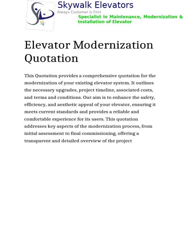 Elevator-Modernization-Quotation (1) | PDF | Elevator | Safety