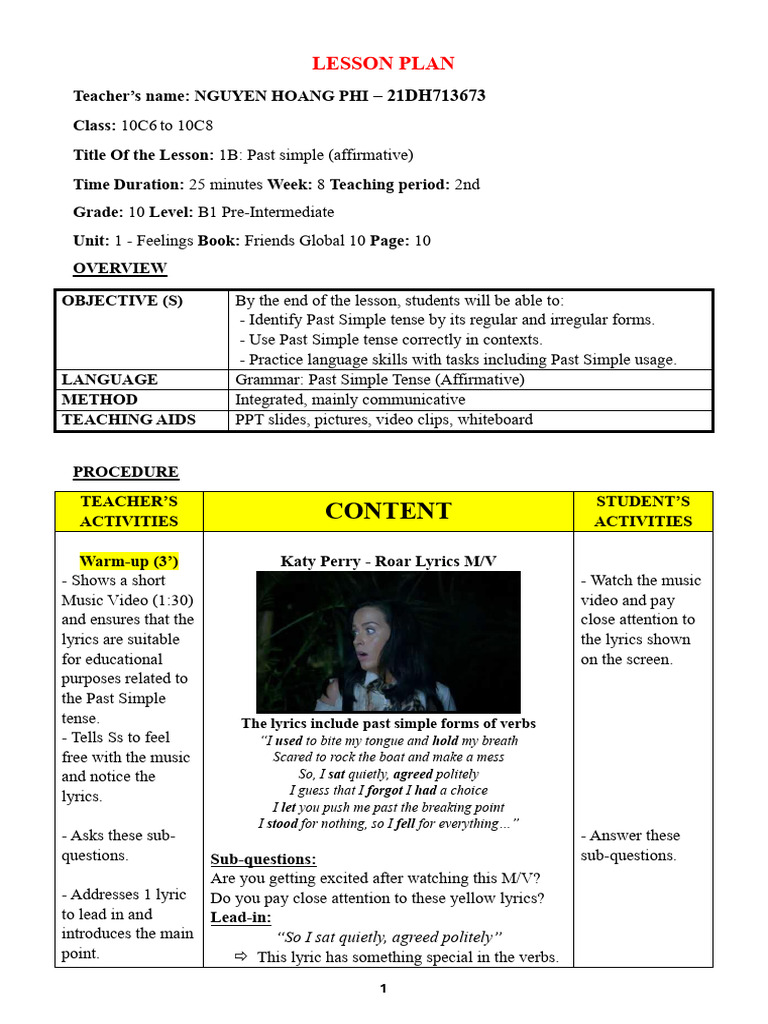 Lesson Plan - Grammar - THGD1 - HoangPhi | PDF | Grammatical Tense | Plural