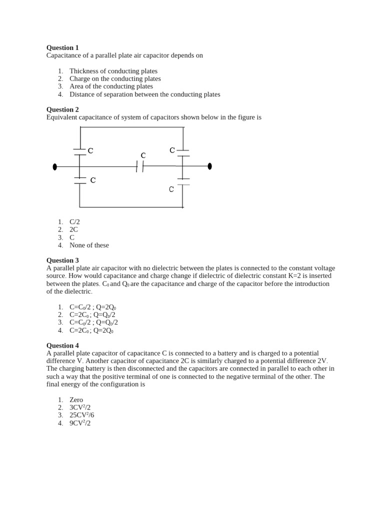 Capacitor Worksheet Class 12 | PDF | Capacitor | Capacitance