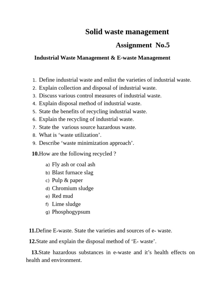Solid Waste Management: Assignment No.5 | PDF