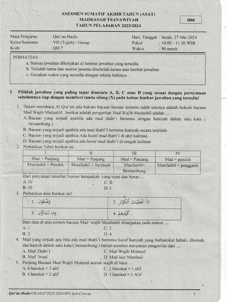 Soal ASAT - sm2 - QH | PDF