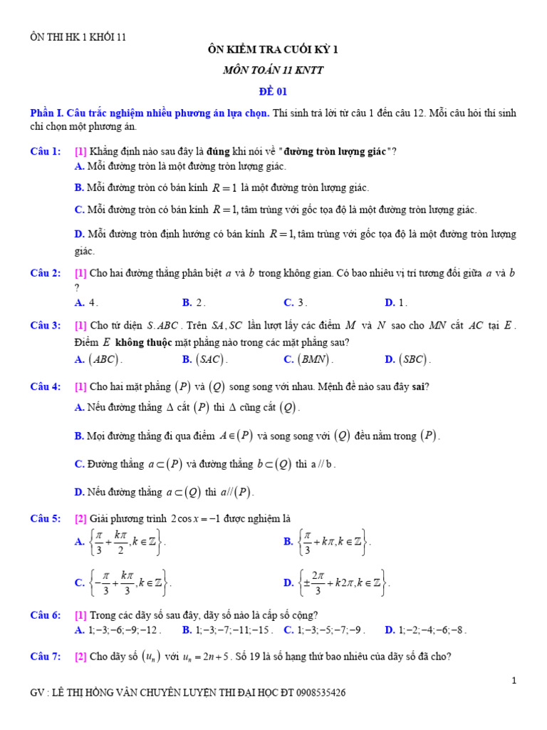 Bo de on Thi Hk 1 Khoi 11 | PDF
