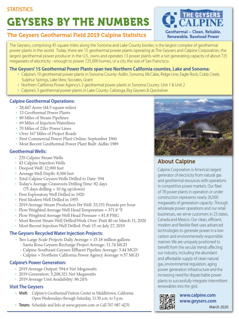 Calpine Geysers 2020 Geysers by Numbers - Map | PDF | Electric Power ...