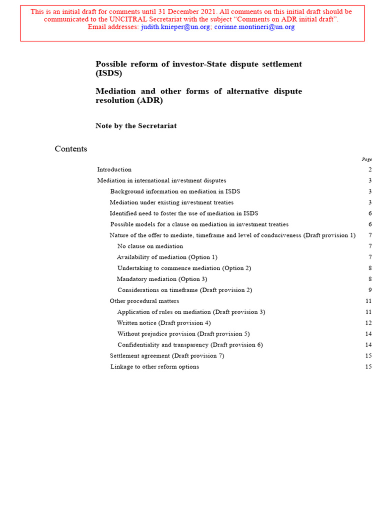 Mediation and other form of ADR on ISDS, Possible reform on ISDS | PDF ...