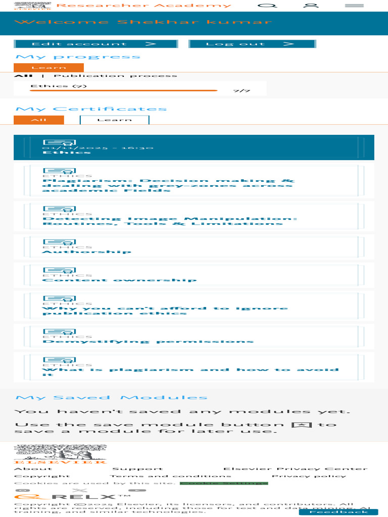 Welcome Shekhar Kumar Elsevier Researcher Academy | PDF