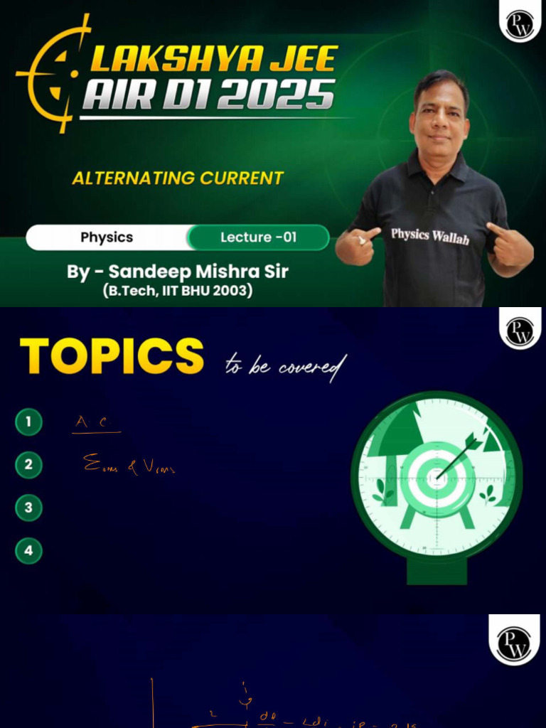Alternating Current 01 - Class Notes - Lakshya JEE AIR D1 2025 | PDF