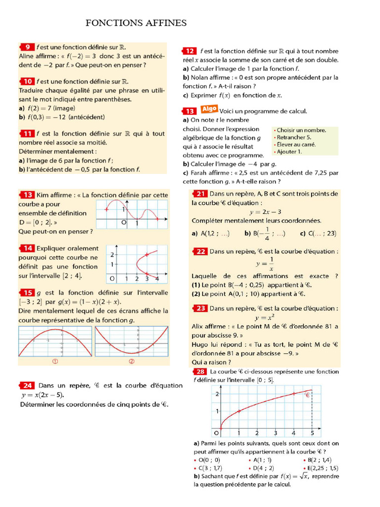 Exercices sur les fonctions affines Seconde | PDF