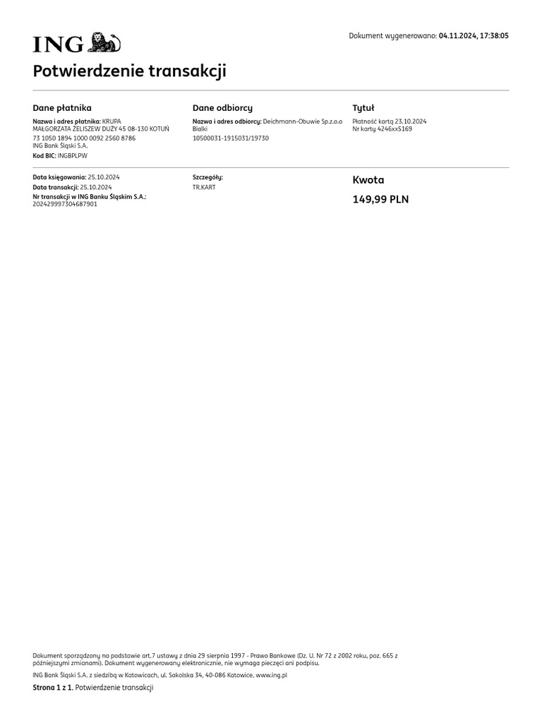 Potwierdzenie Transakcji NR 0198984139 041124 | PDF